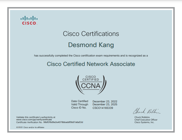 Professional Certifications - Desmond Kang's Profile